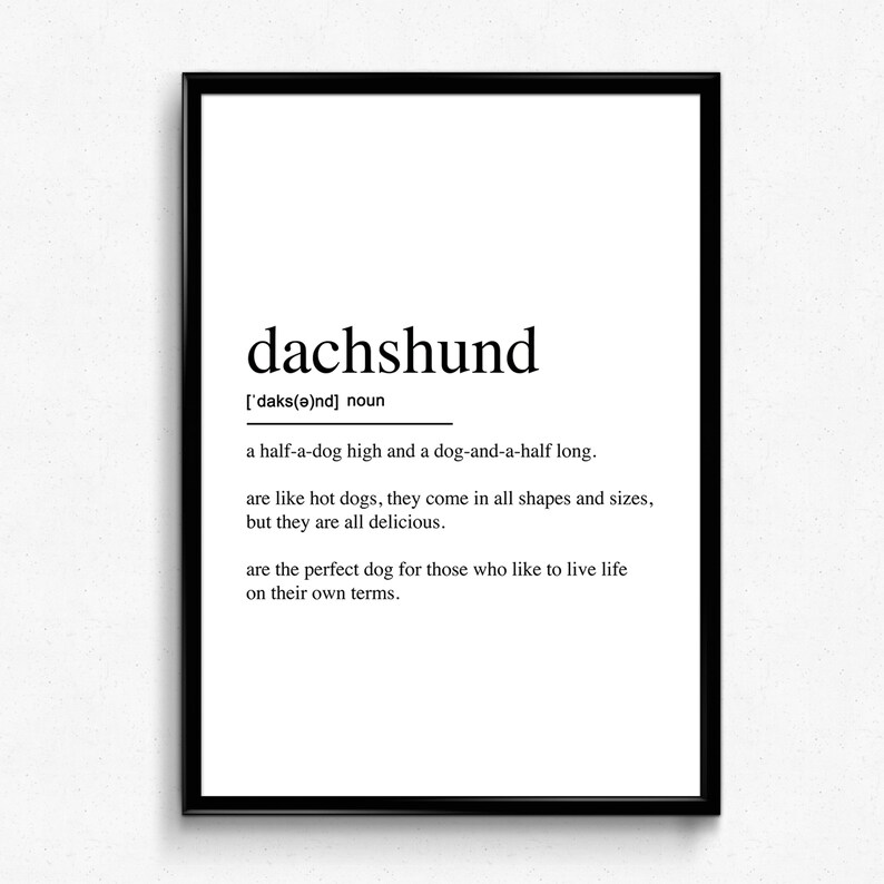 Dachshund Definition Poster. Sausage Dog Wall Art Print Gift, Wrapped ...