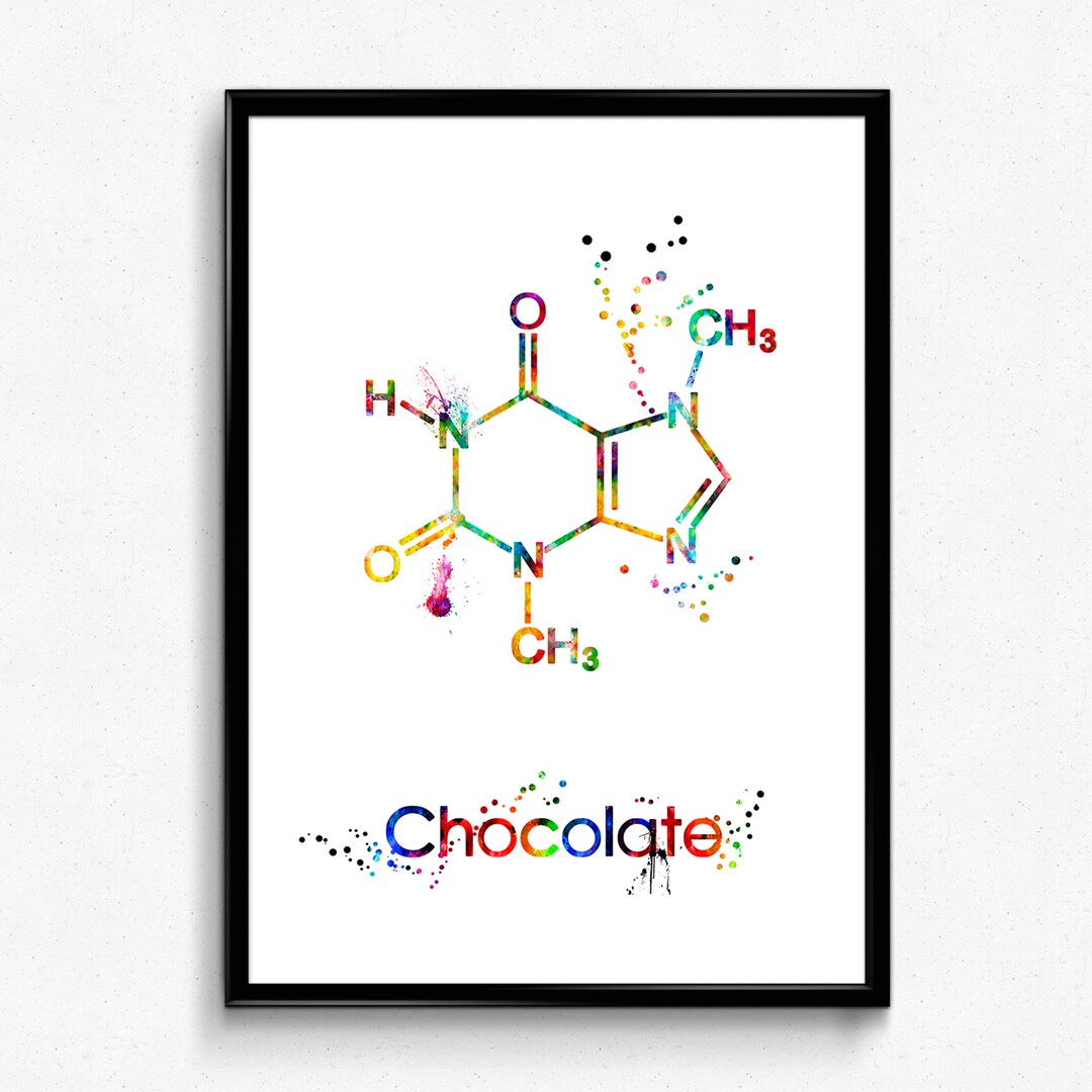 Chocolate Molecule Watercolor Print: Theobromine Formula, Chemistry ...