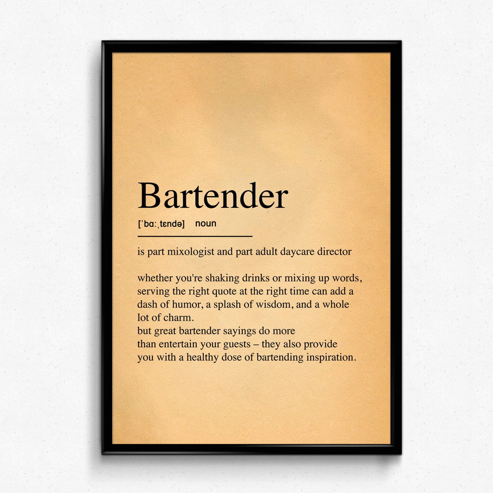 Bartender Definition Poster. Modern Wall Art, Minimalist Print, Bar ...