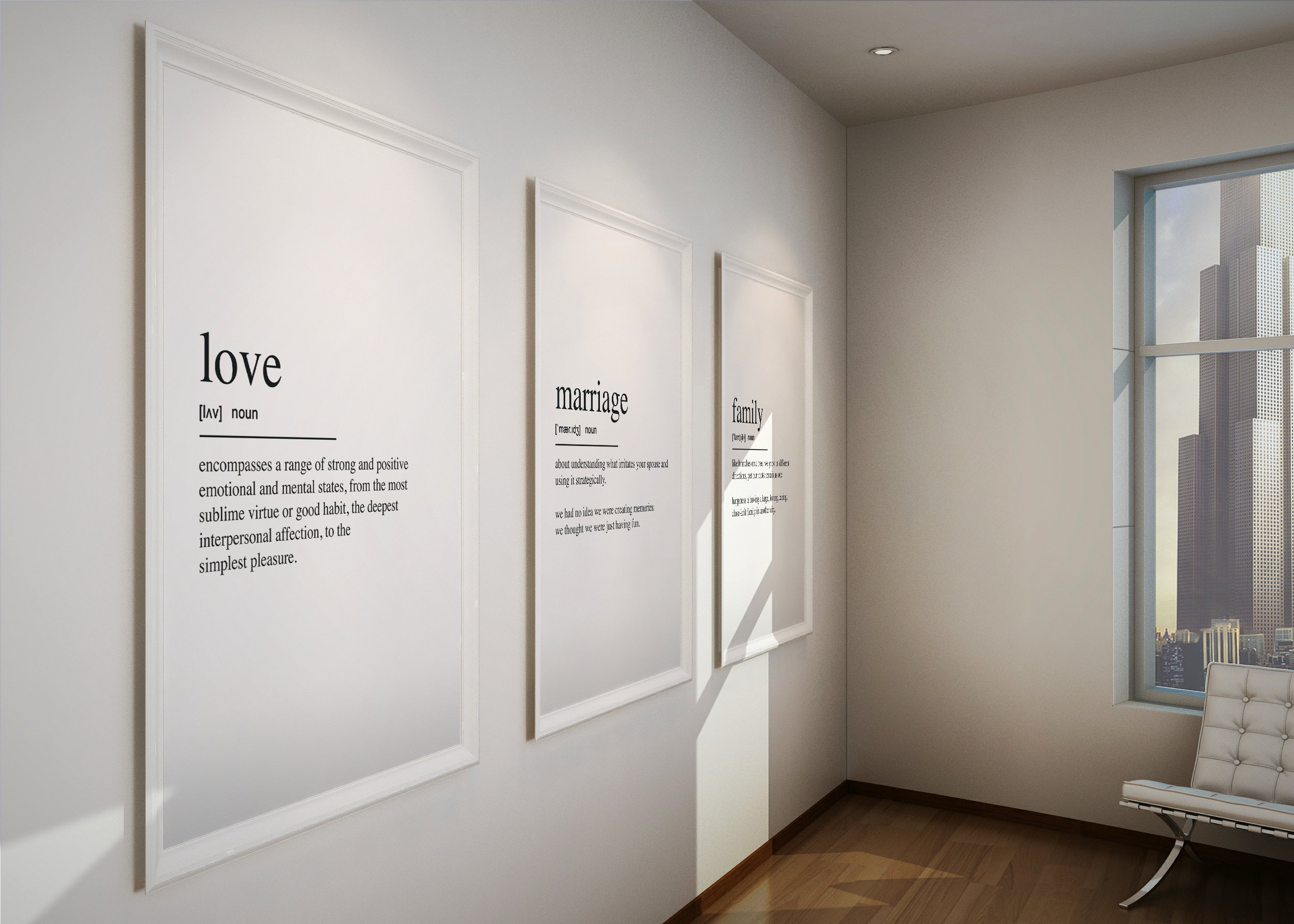 Love, Marriage, Family Definition Posters, Modern Wall Art, Minimalist ...