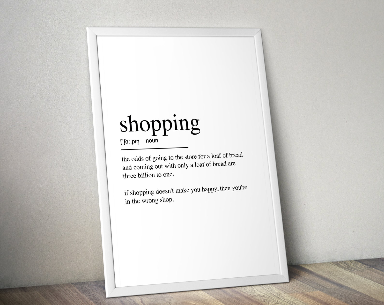 Shopping Definition Poster. Minimalist Wall Art Print, Shopaholic Gift ...