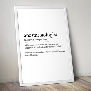 Anesthesiologist Definition Poster. Anesthesia Wall Art Print ...