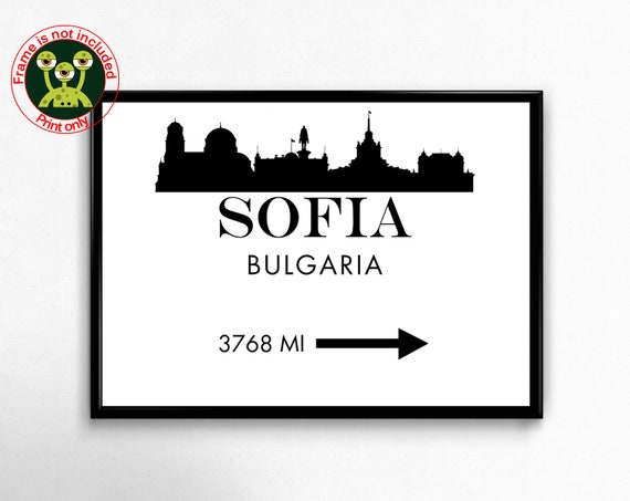 Giclée Prints Travel Poster Mileage Arrow Sign Sofia City Skyline Print Bulgaria Decor Distance ...