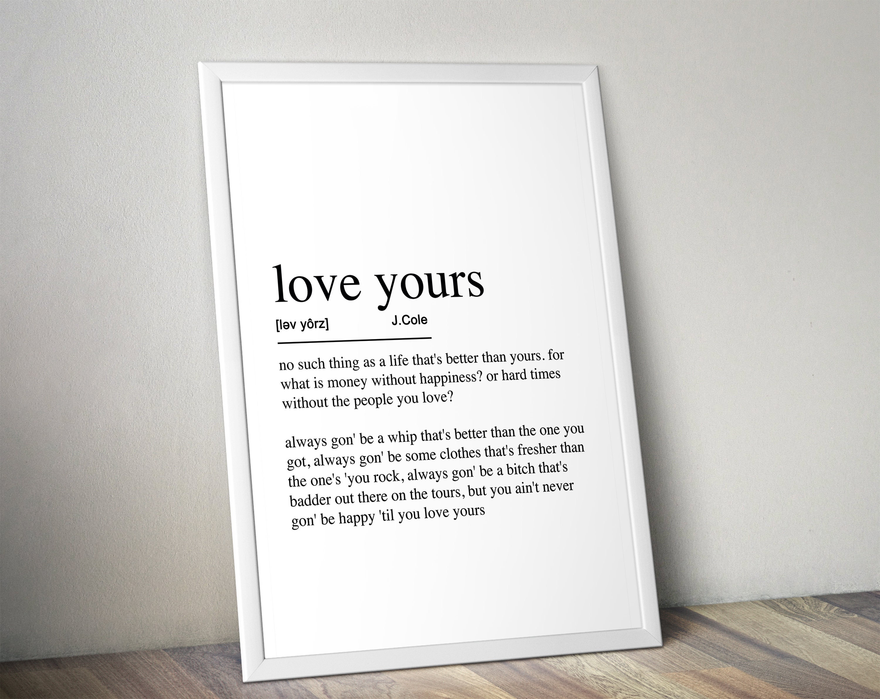 Love Yourz Definition Poster: J. Cole Song Quote, Ready to Hang Canvas ...