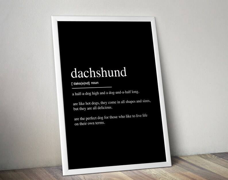 Dachshund Definition Poster. Sausage Dog Wall Art Print Gift, Wrapped ...