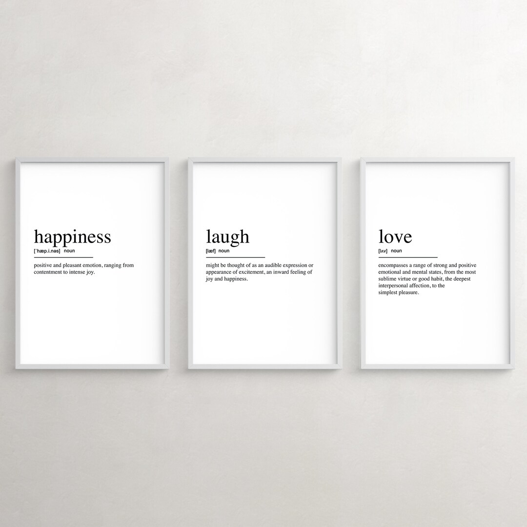 Happiness, Laugh, Love Definition Posters, Minimalist Wall Art ...