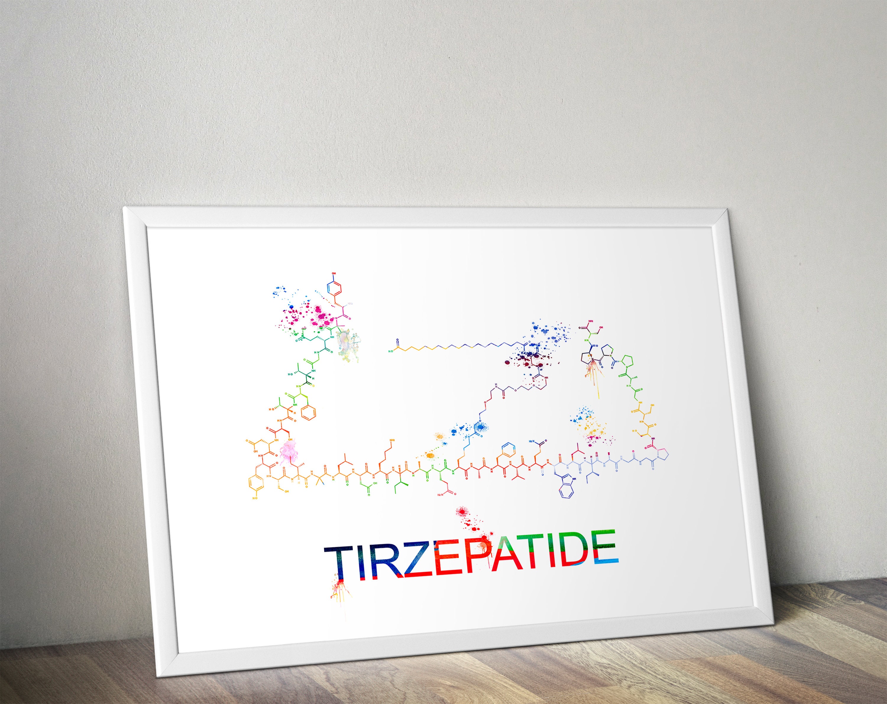 Tirzepatide Molecule Watercolor Print. Chemical Formula Poster ...