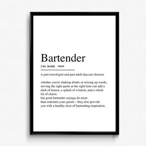 Bartender Definition Poster. Modern Wall Art, Minimalist Print, Bar ...