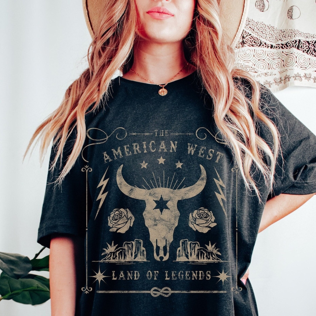 American West Vintage Aesthetic Western Graphic Tshirt Bull Skull Shirt Southwest Shirt Retro ...