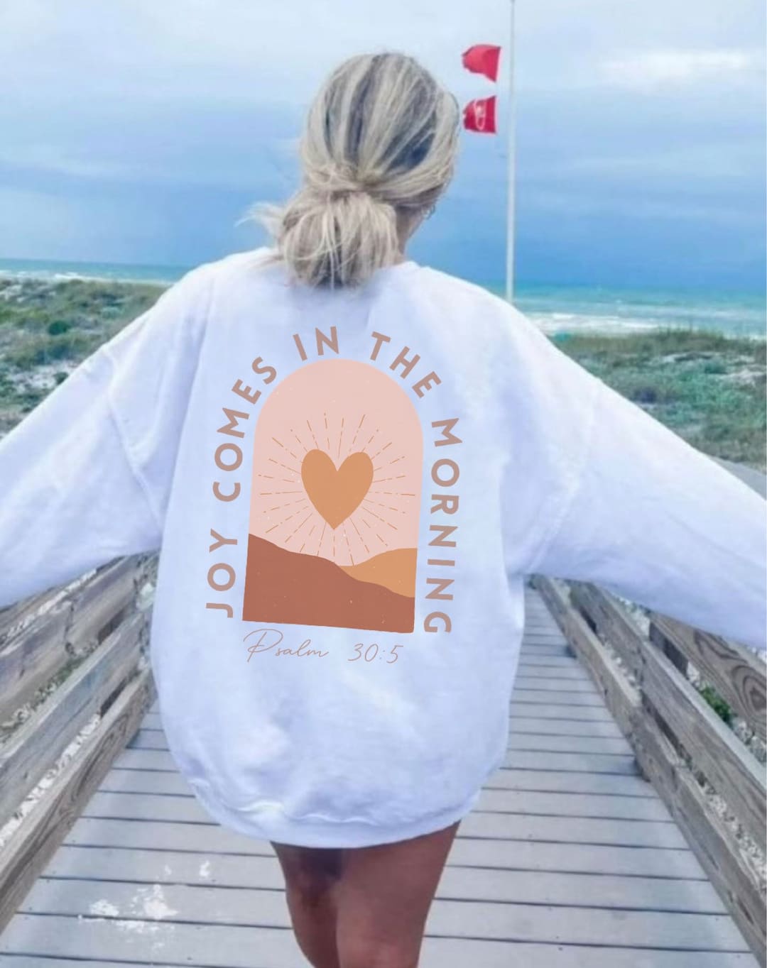 Joy Comes in the Morning Bible Verse Back Print Christian Sweatshirt ...