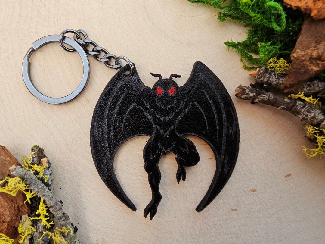 Mothman Leather Keychain | Spooky Gothic Keyring | Cryptid Folklore ...