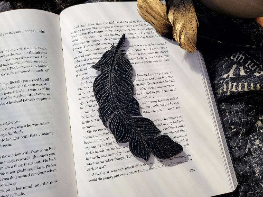 Feather Leather Bookmark | Horror Goth Black Crow Realistic Feather ...