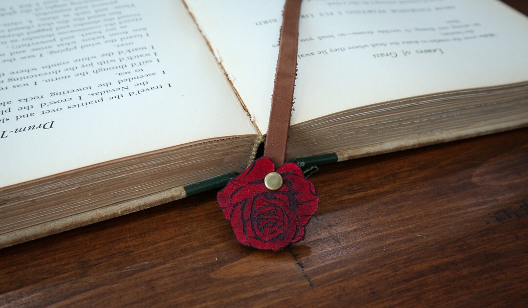 Leather Rose Bookmark | Handmade Floral Cottagecore Reader Gift - Etsy