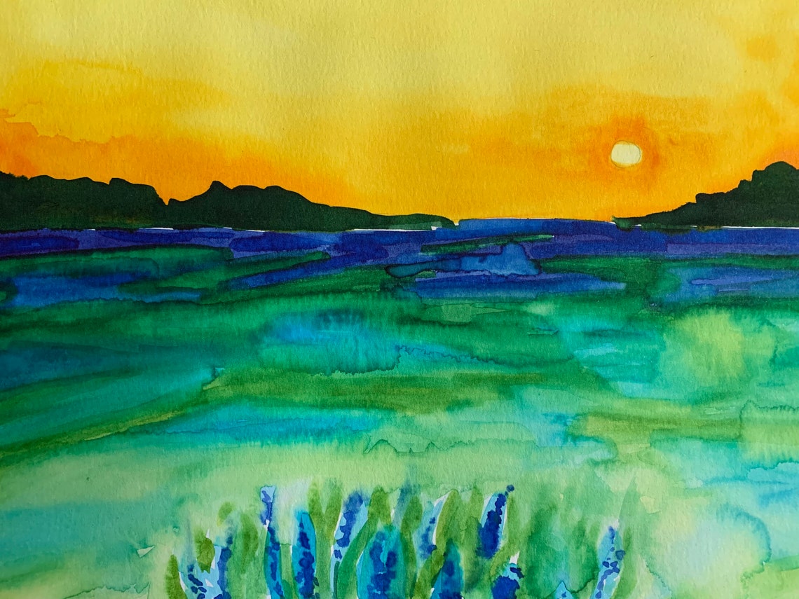 Field at Sunset Watercolor - Etsy