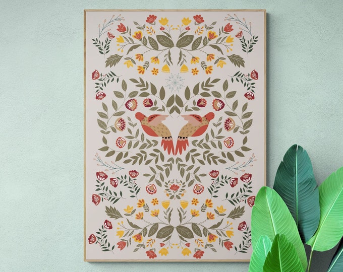 A Nordic Garden, Scandinavian Folk Art Birds and Flowers, Swedish Folk ...