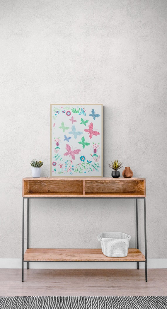 Danish Pastel Folk Art With Flowers and Butterflyes Poster - Etsy