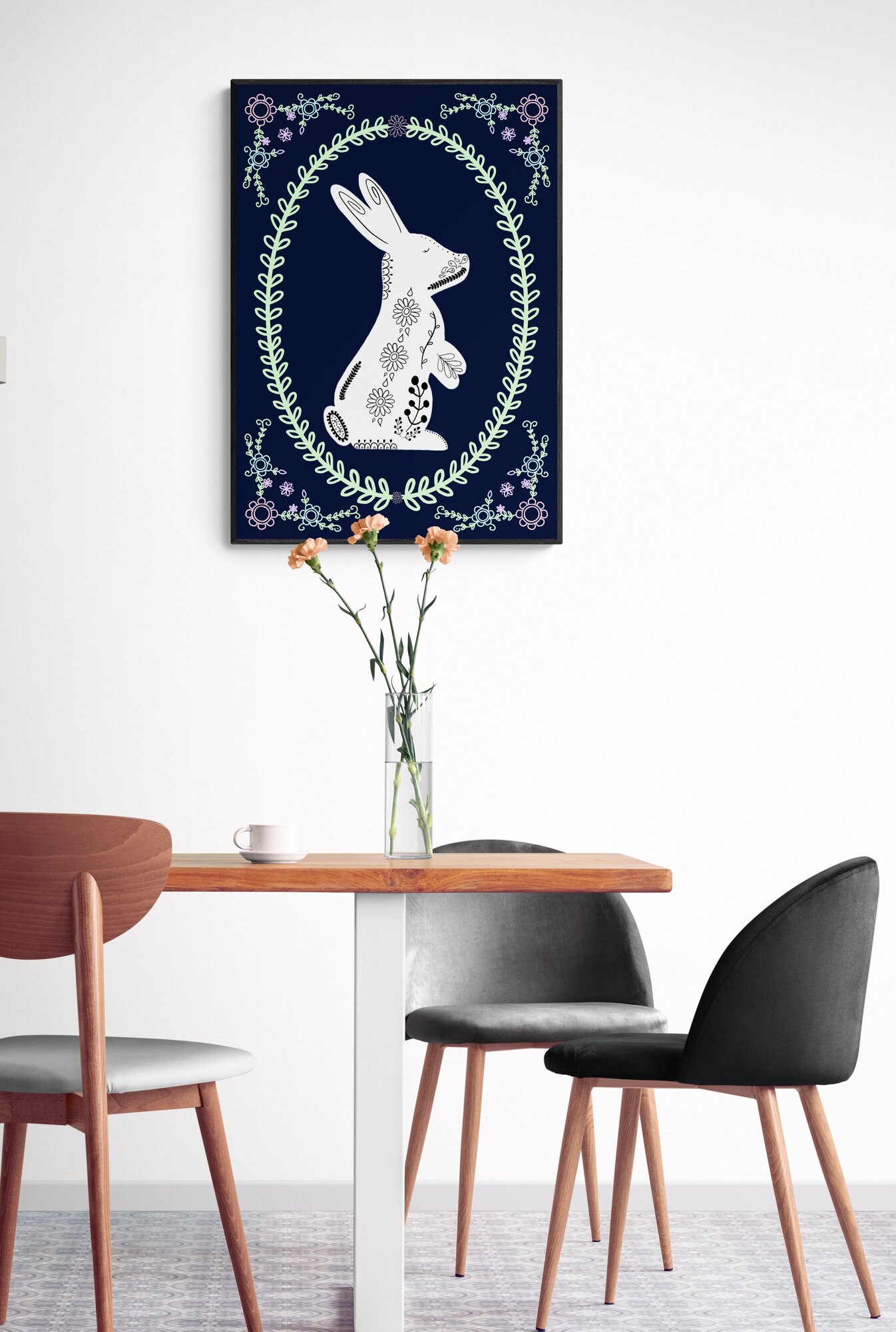 Scandinavian Folk Art, Rabbit Poster Print, Danish Pastel, Scandinavian ...