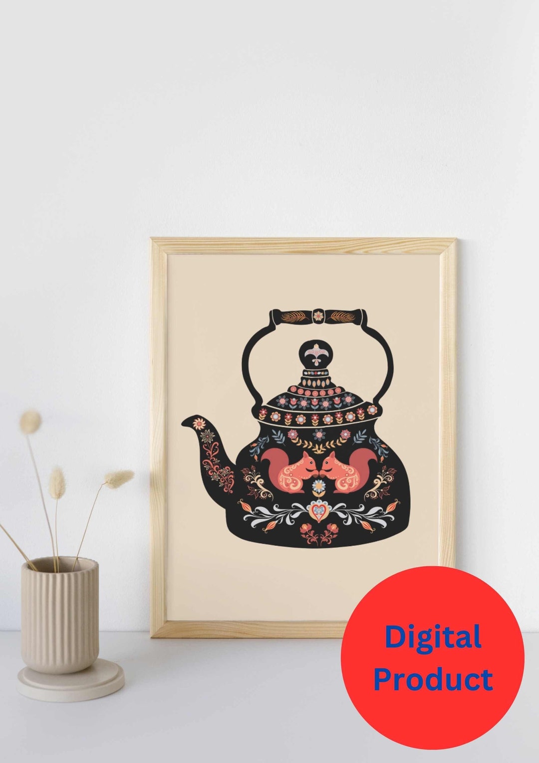 Printable Kettle Print, Teapot Art, Scandinavian Folk Art, Swedish ...