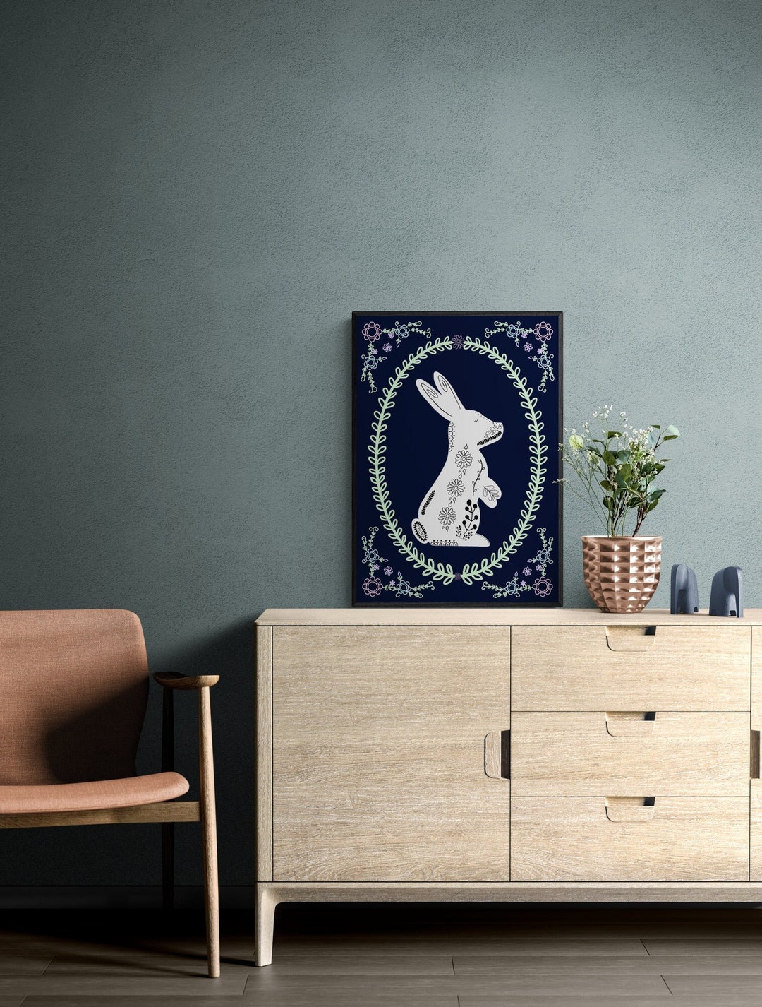 Scandinavian Folk Art, Rabbit Poster Print, Danish Pastel, Scandinavian ...