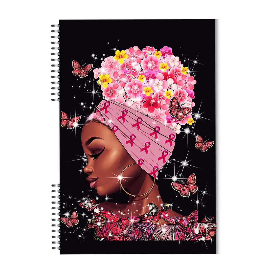 Breast Cancer Notebook, Pink Ribbon Journal, Afro Woman Notebook ...