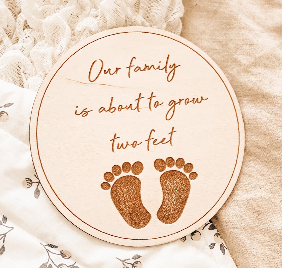Our Family is About to Grow Two Feet / Engraved Baby Announcement ...