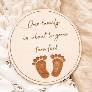 Our Family is About to Grow Two Feet / Engraved Baby Announcement ...