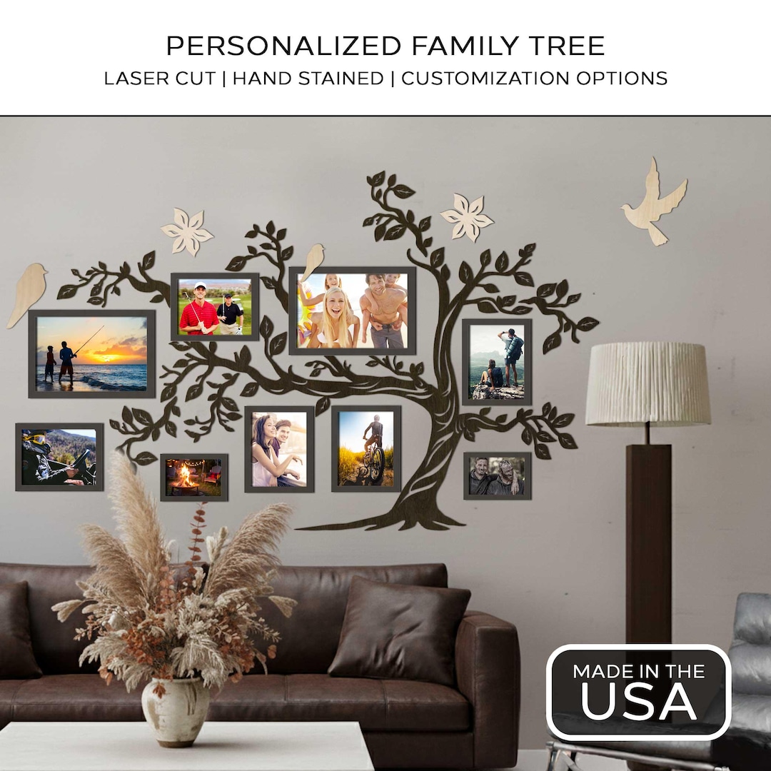 Personalized Family Tree With Picture Frames | Custom Wood Family Tree ...