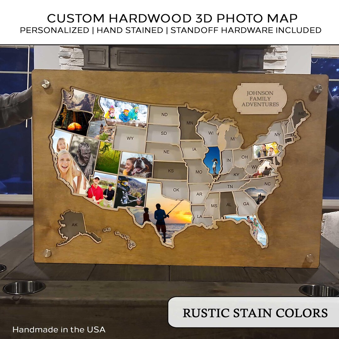 Personalized Photo Map USA | Custom Wood Photo Map 50 States Travel Map ...