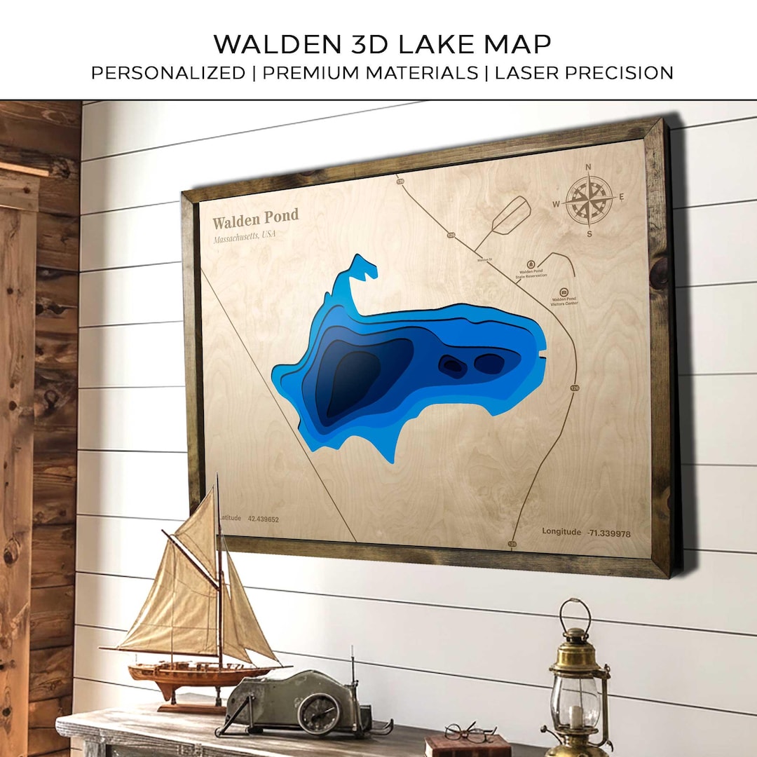Walden Pond 3D Lake Map Personalized Wood Custom Topographic Depth Map ...