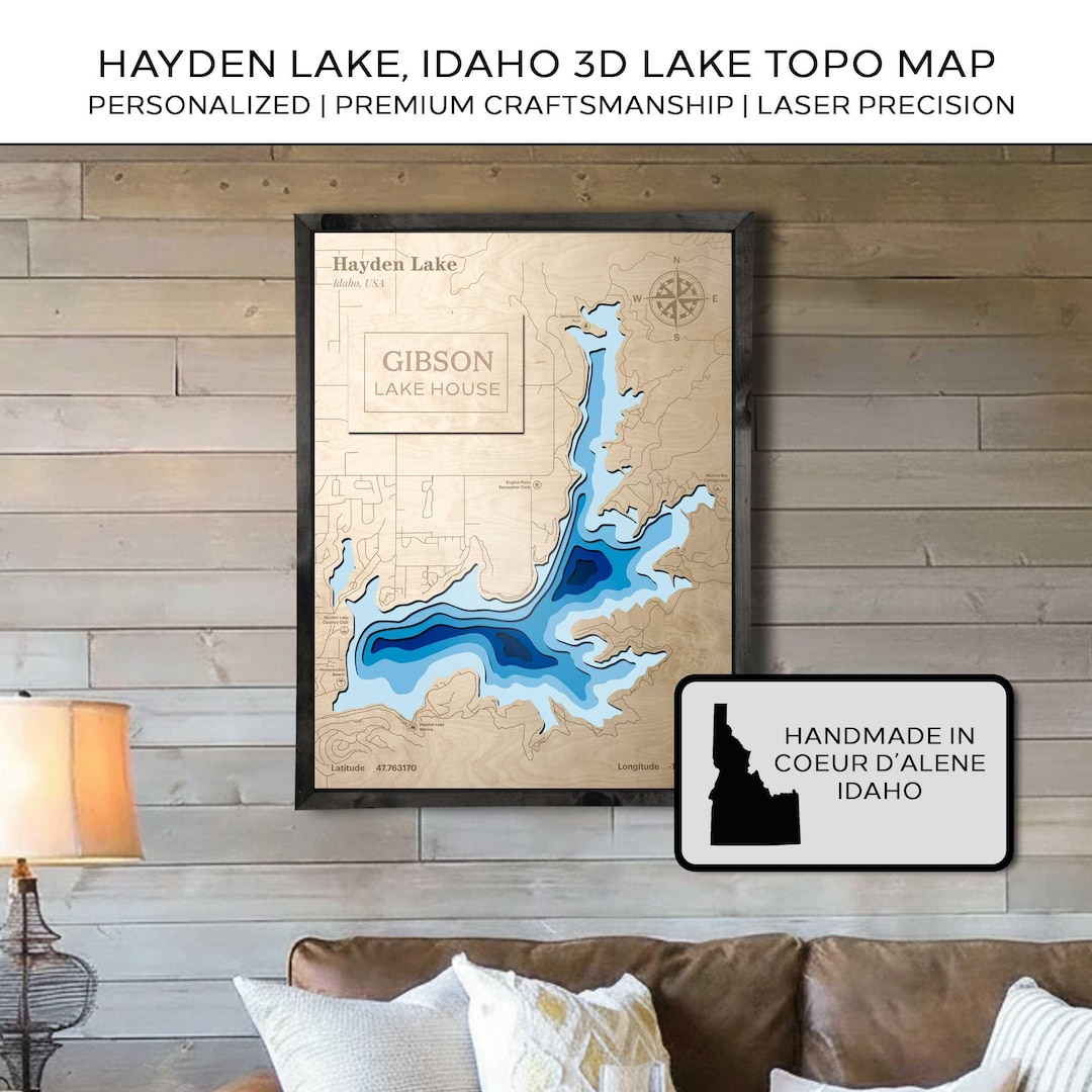 Hayden Lake Idaho 3D Lake Map Personalized Wood Custom Topographic ...