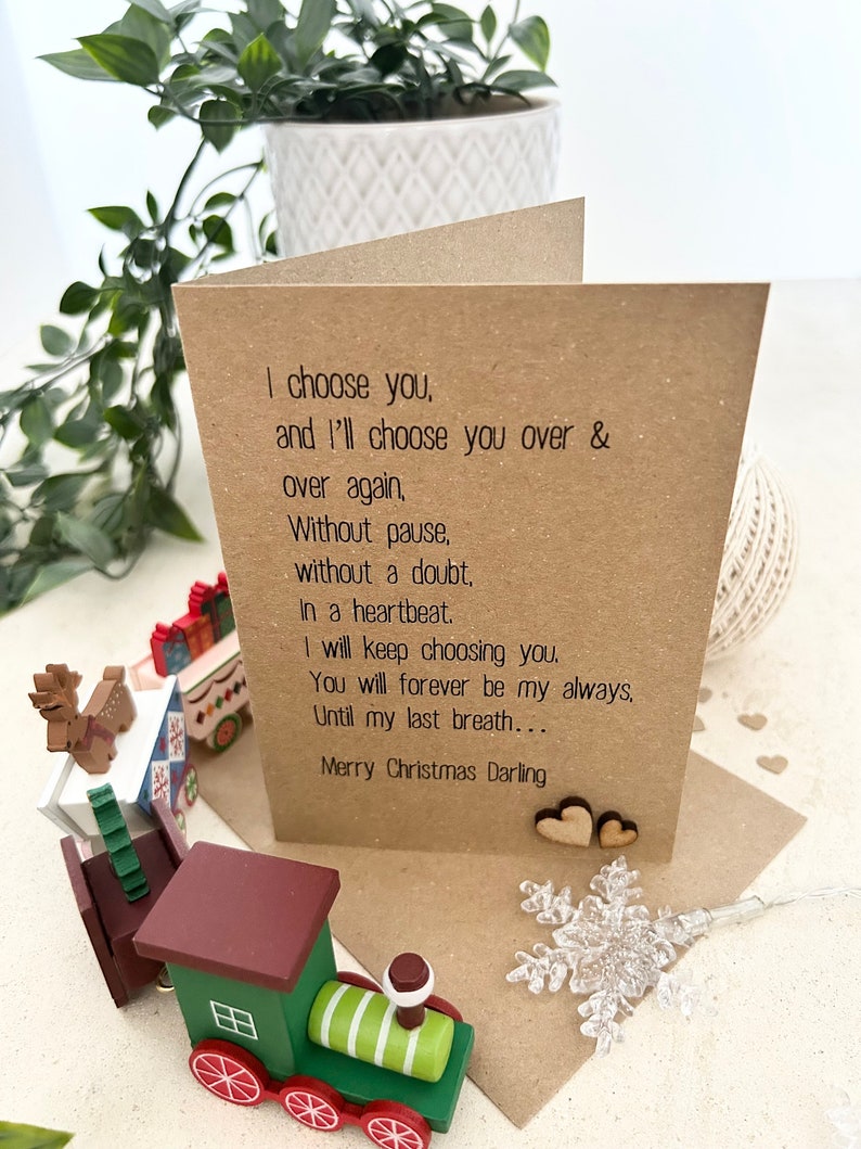 Rustic Christmas Card Love You Card Handmade Husband Wife Boyfriend Girlfriend Partner ...
