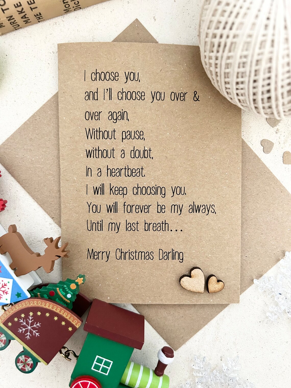 Rustic Christmas Card Love You Card Handmade Husband Wife Boyfriend Girlfriend Partner ...