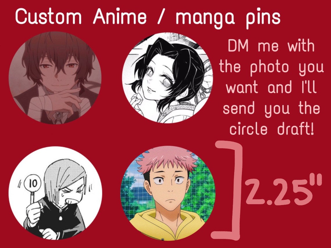 Custom anime/manga button pins 2.25 inch Read Description | Etsy