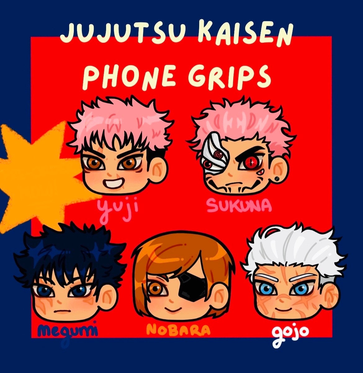 Jujutsu Kaisen Phone Grips : Yuji, Nobara, Megumi, Sukuna, Gojo - Etsy