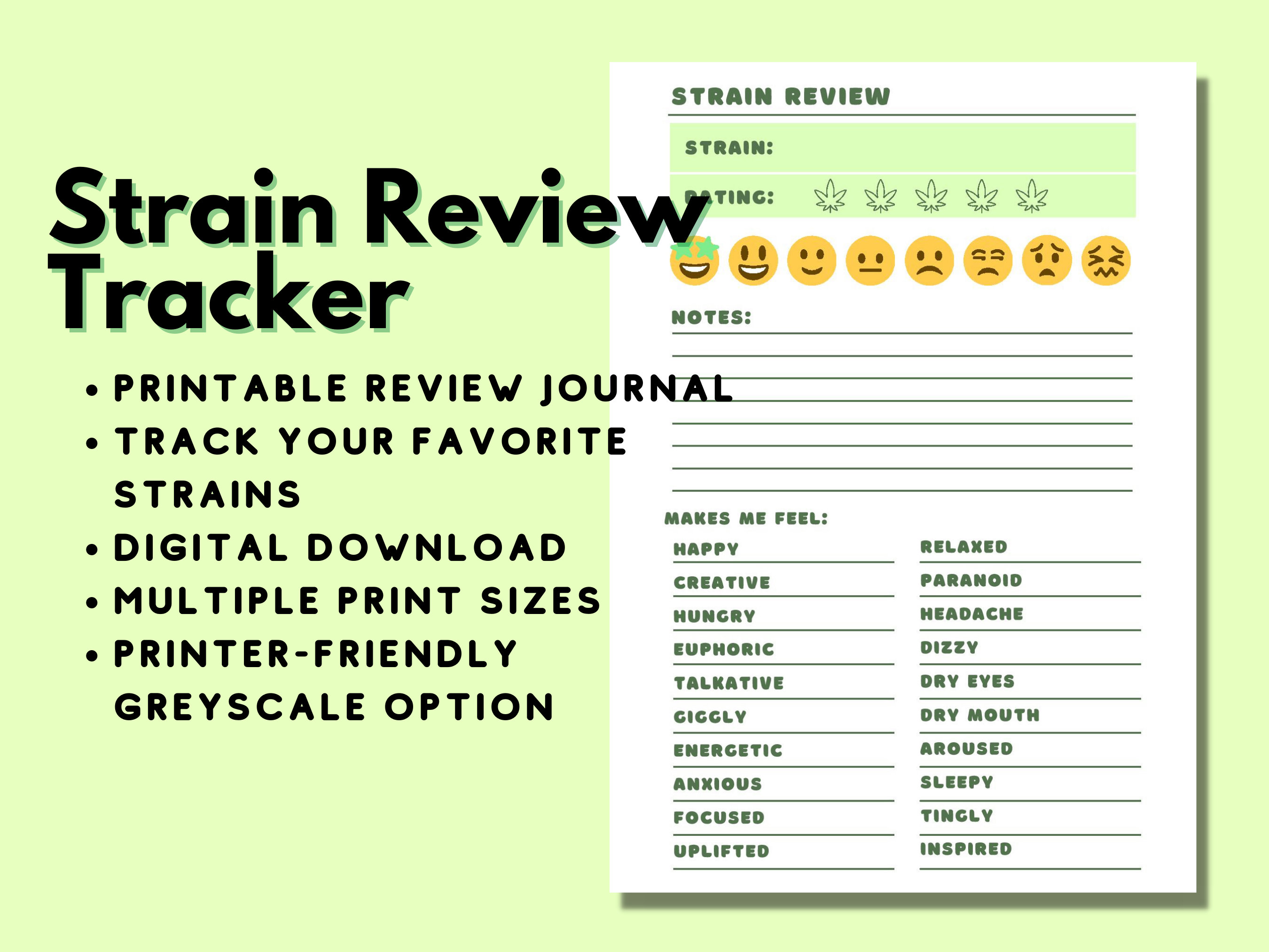 Printable Review Journal, Cannabis Review Chart, Track and Review Your ...