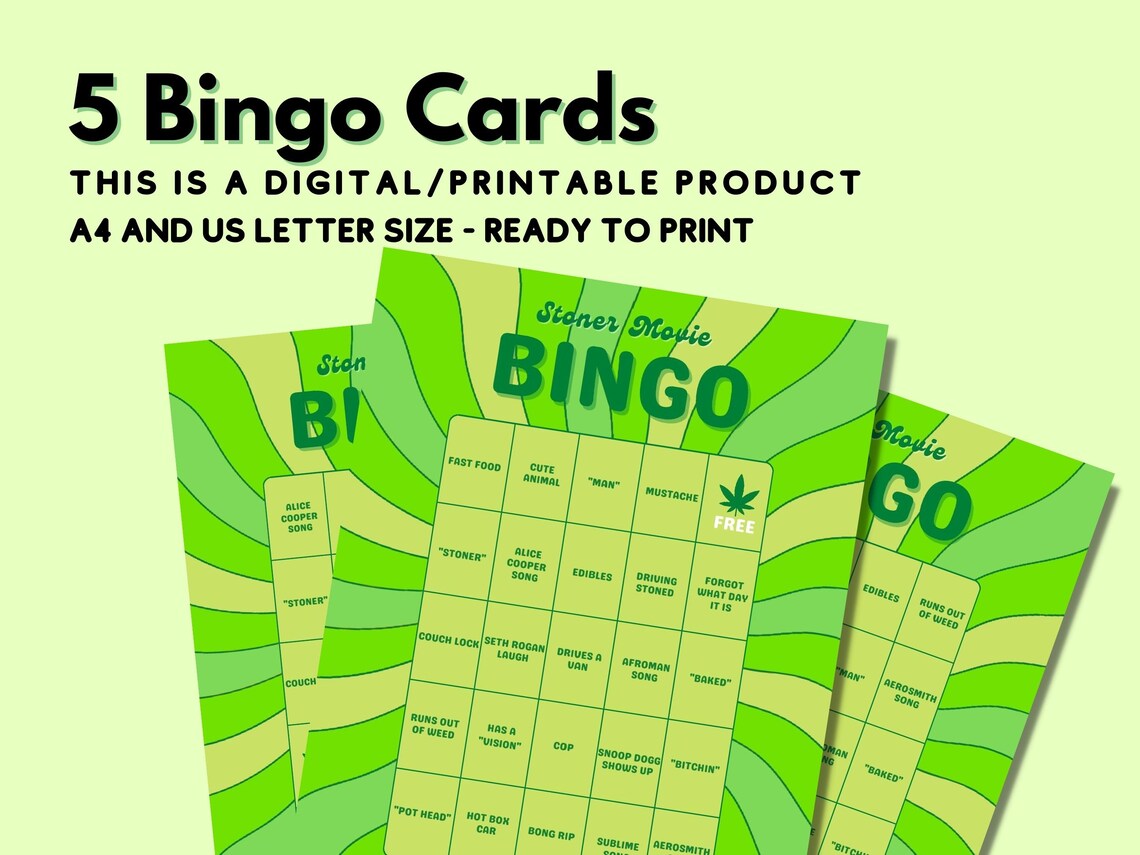 Adult Activity Printable Bingo Cards! Stoner Movie Bingo Cards ...