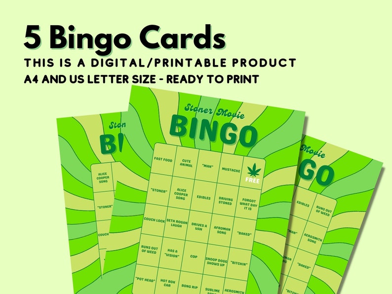 Adult Activity Printable Bingo Cards! Stoner Movie Bingo Cards ...