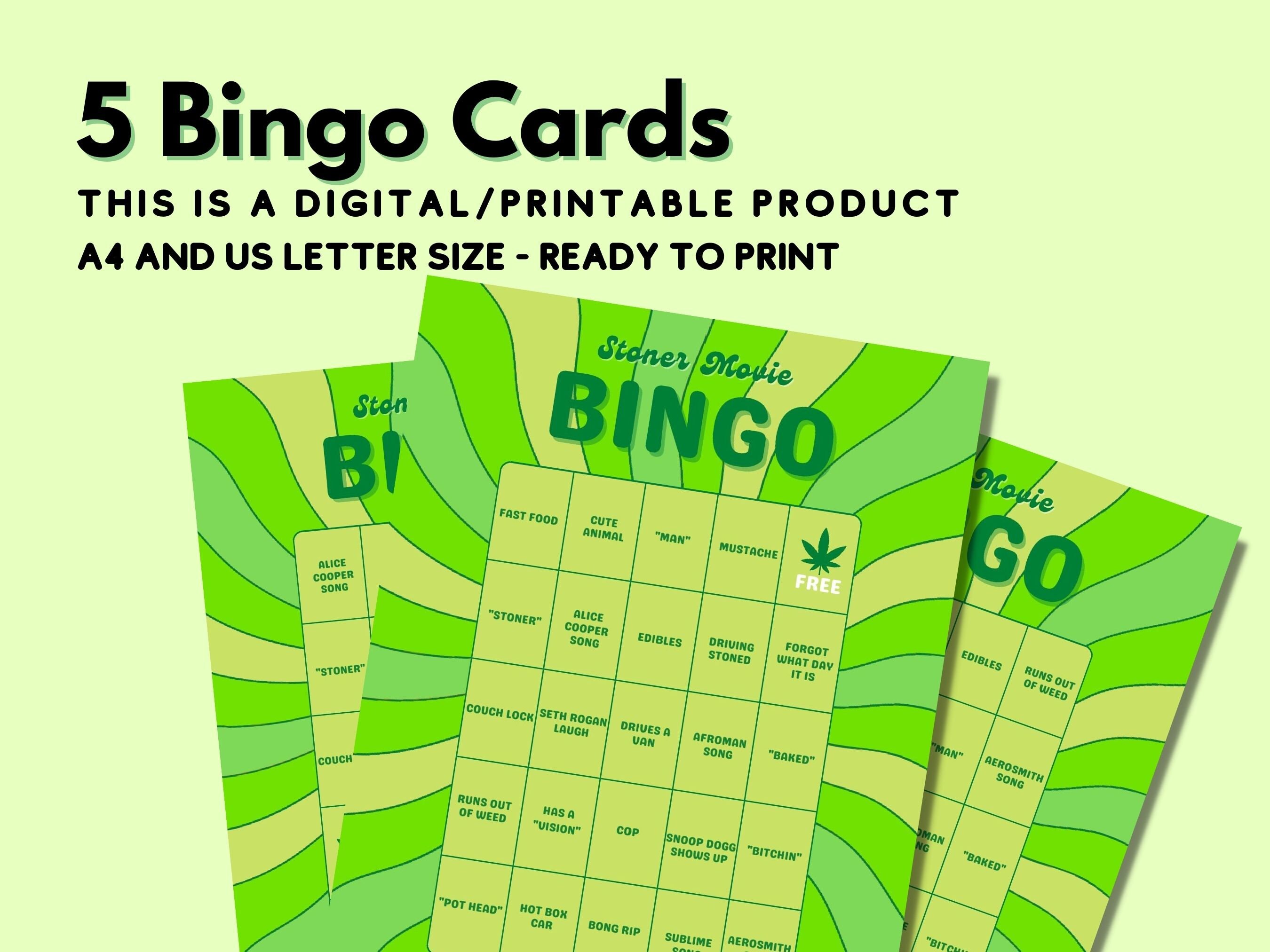 Adult Activity Printable Bingo Cards! Stoner Movie Bingo Cards ...