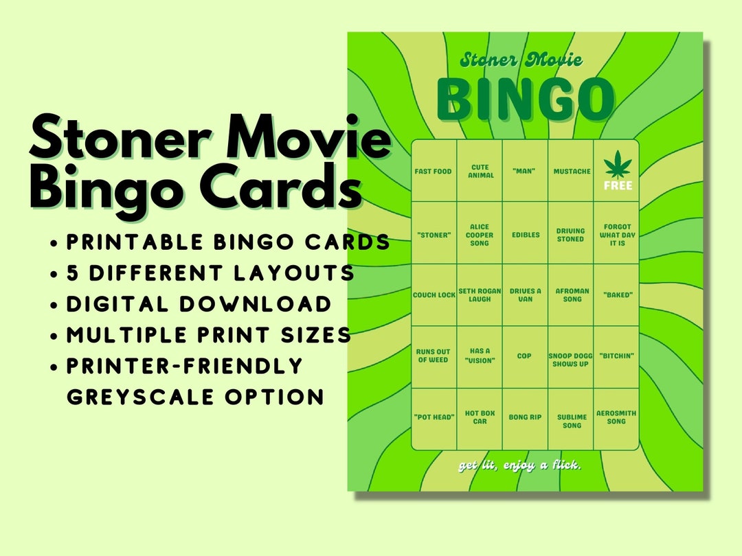 Adult Activity Printable Bingo Cards! Stoner Movie Bingo Cards ...