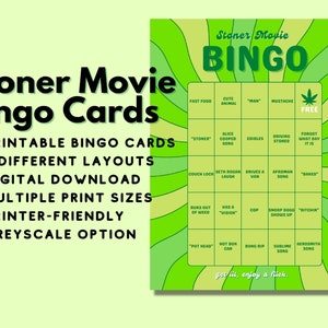 Adult Activity Printable Bingo Cards! Stoner Movie Bingo Cards ...