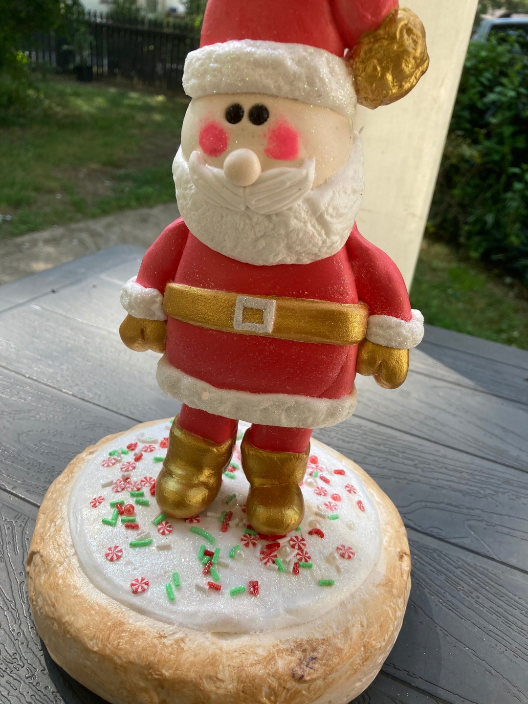 Whimsical Santa on Sugar Cookie, Fake Bake, Christmas Photo Props, Faux Food, Christmas Decor - Etsy