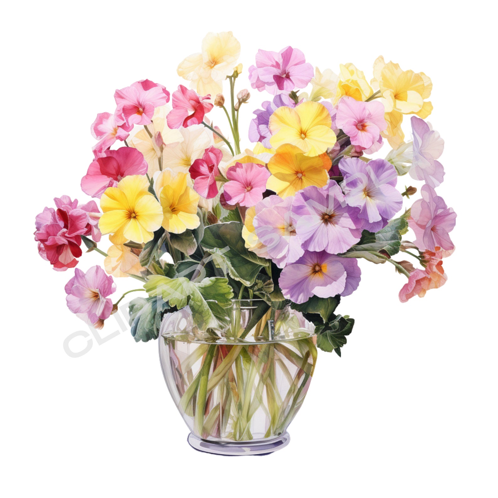 Birth Month February Watercolor Violets and Primroses Flowers Clipart ...