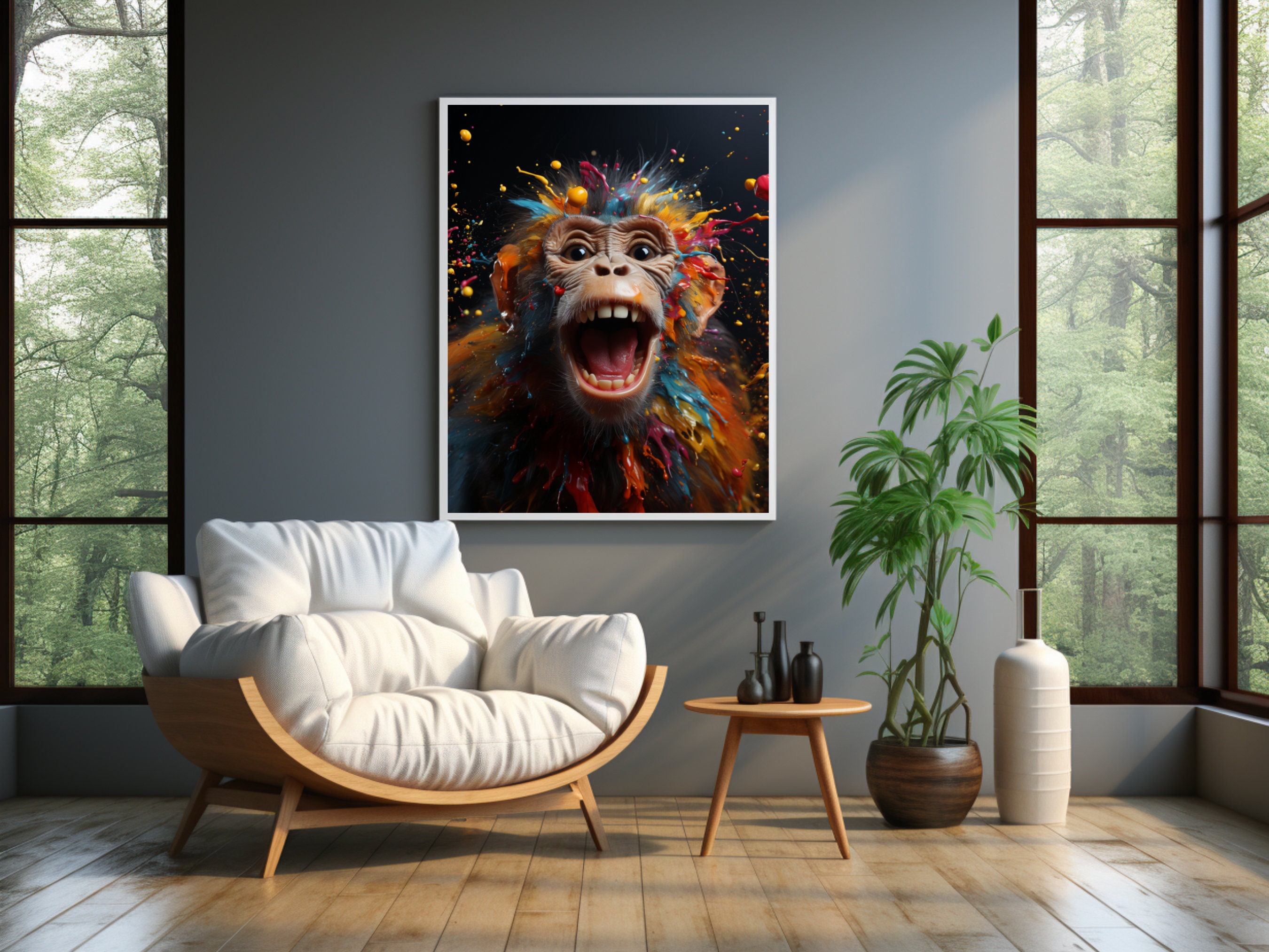 Rainbow Monkey Abstract Gallery Art Canvas Wall Digital Print, Monkey ...