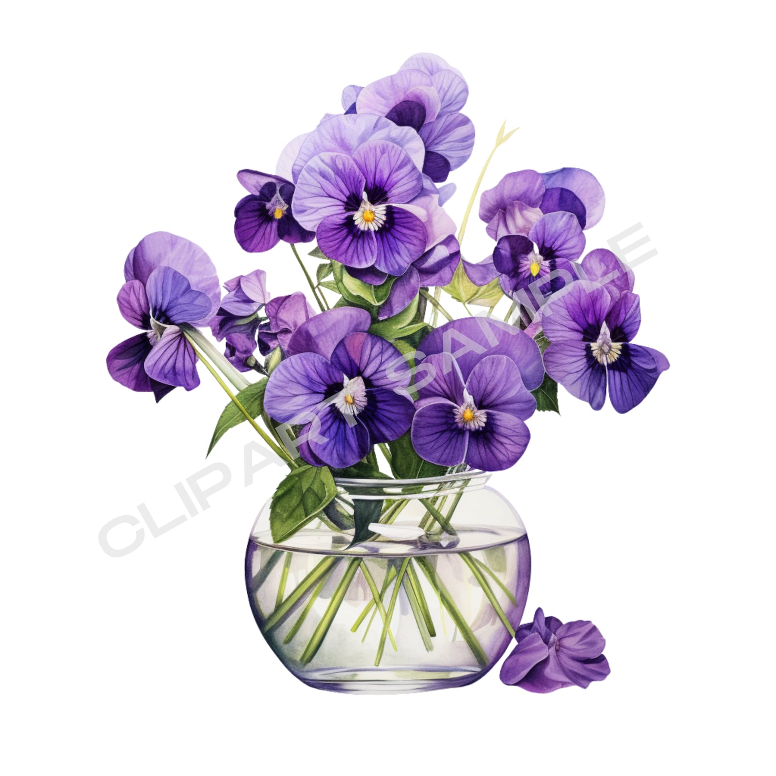 Birth Month February Watercolor Violets and Primroses Flowers Clipart ...