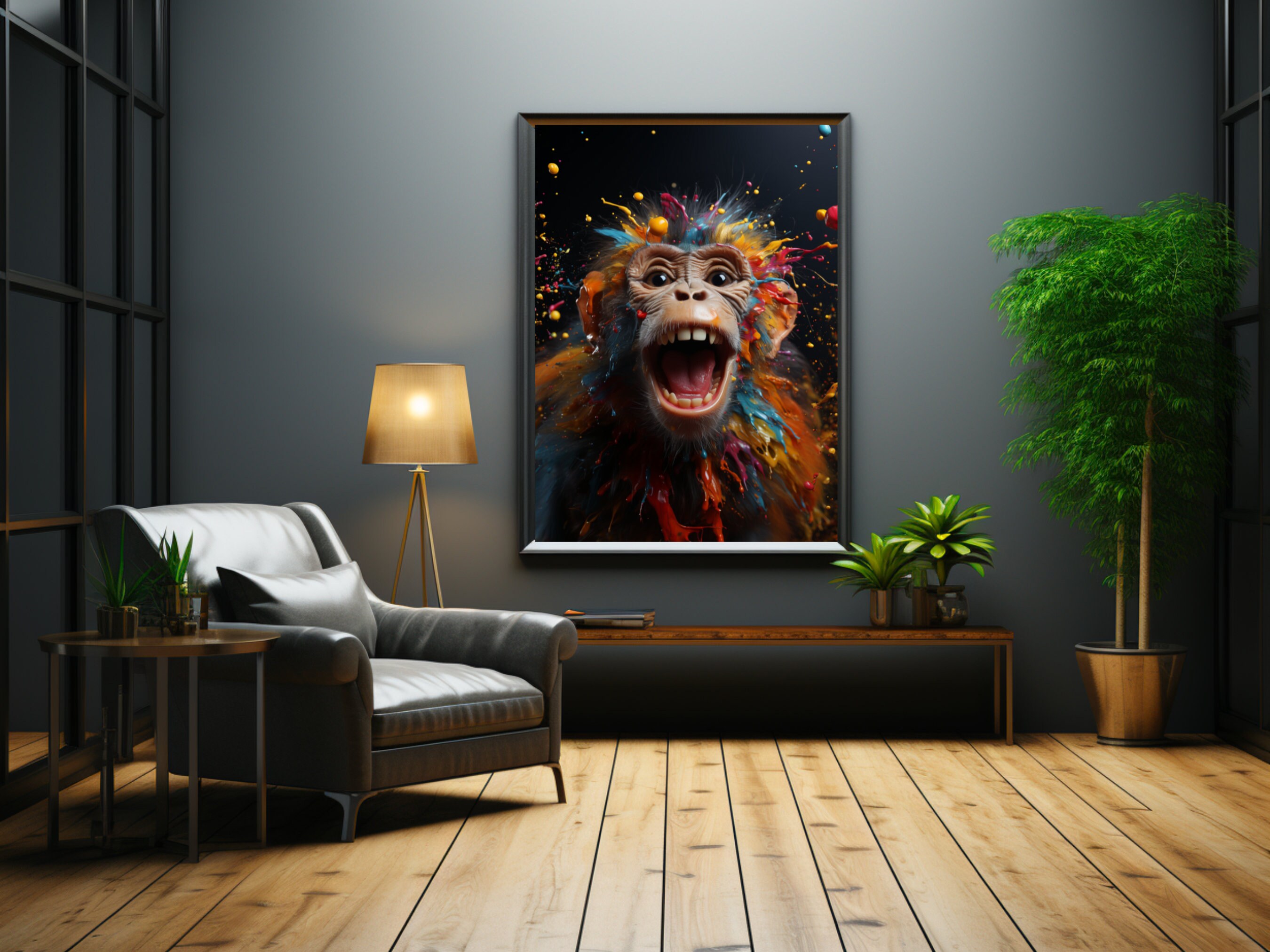 Rainbow Monkey Abstract Gallery Art Canvas Wall Digital Print, Monkey ...