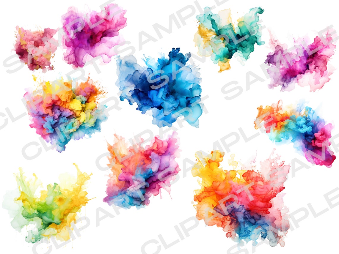 Watercolor Color Splash Clipart PNG Paint Splatter Clipart - Etsy