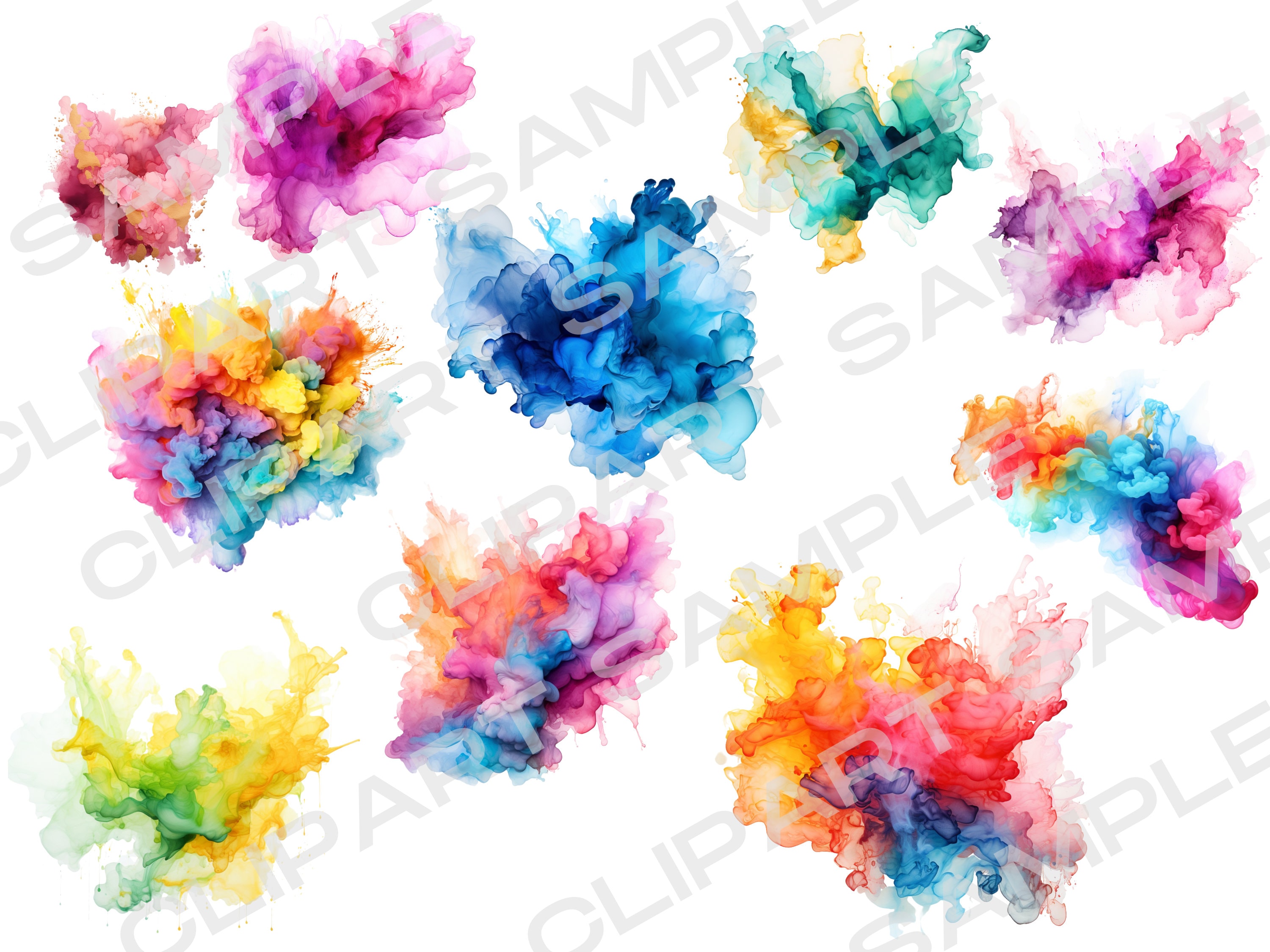Watercolor Color Splash Clipart PNG Paint Splatter Clipart - Etsy