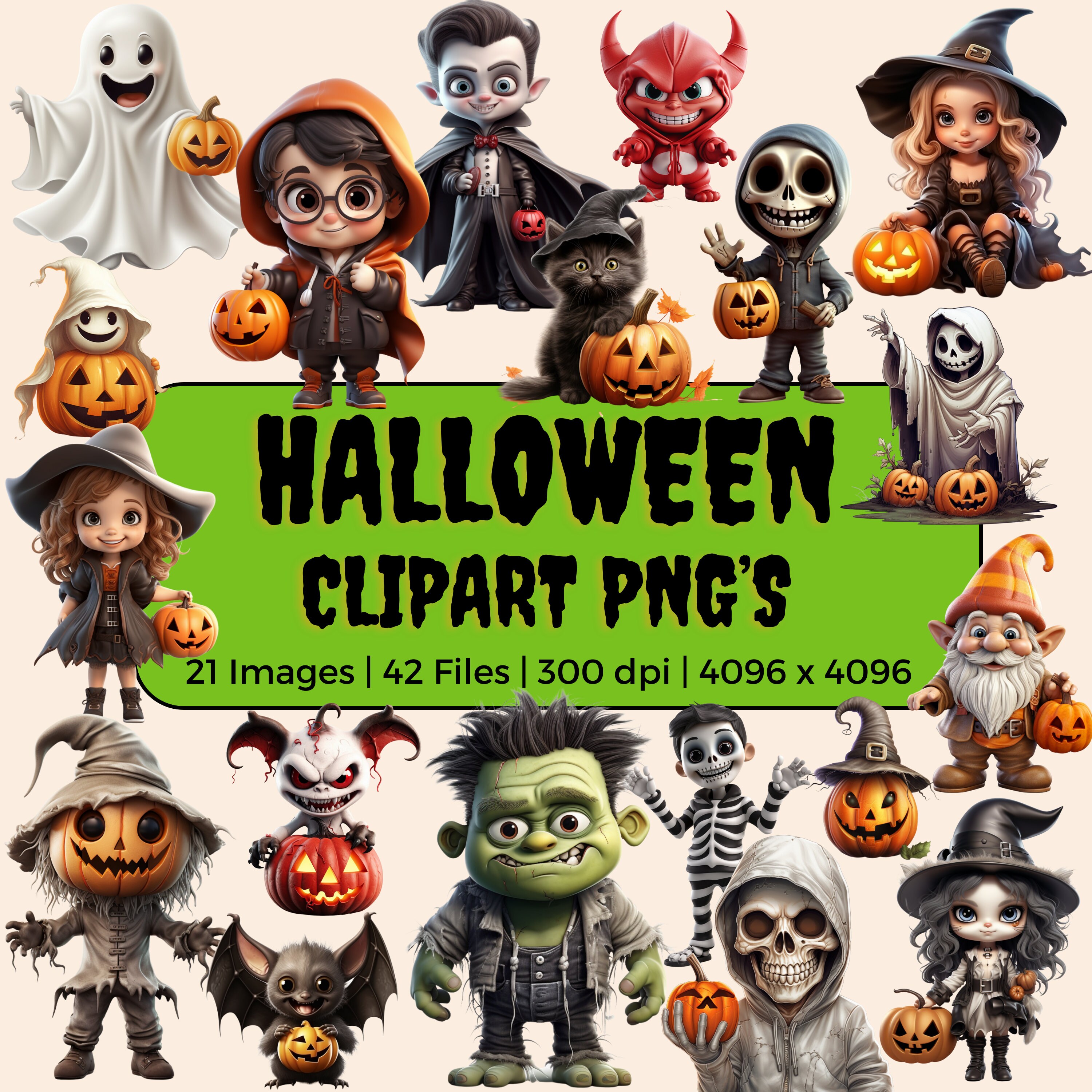 21 Cute Halloween Clipart PNG Bundle Halloween Cat Witch - Etsy