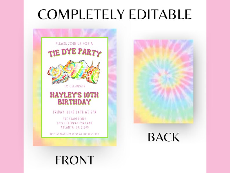 Editable Tie Dye Birthday Invitation Template Digital - Etsy