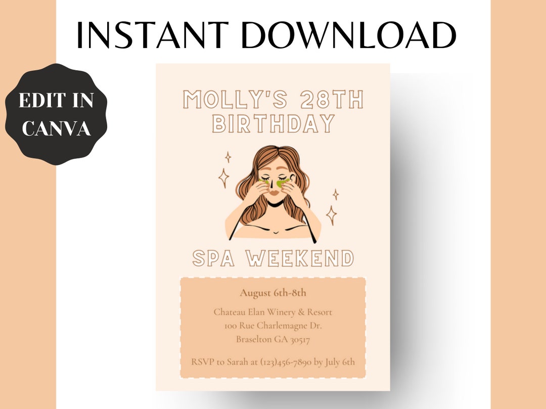 Editable Spa Weekend Birthday Invitation Template | Digital Download ...